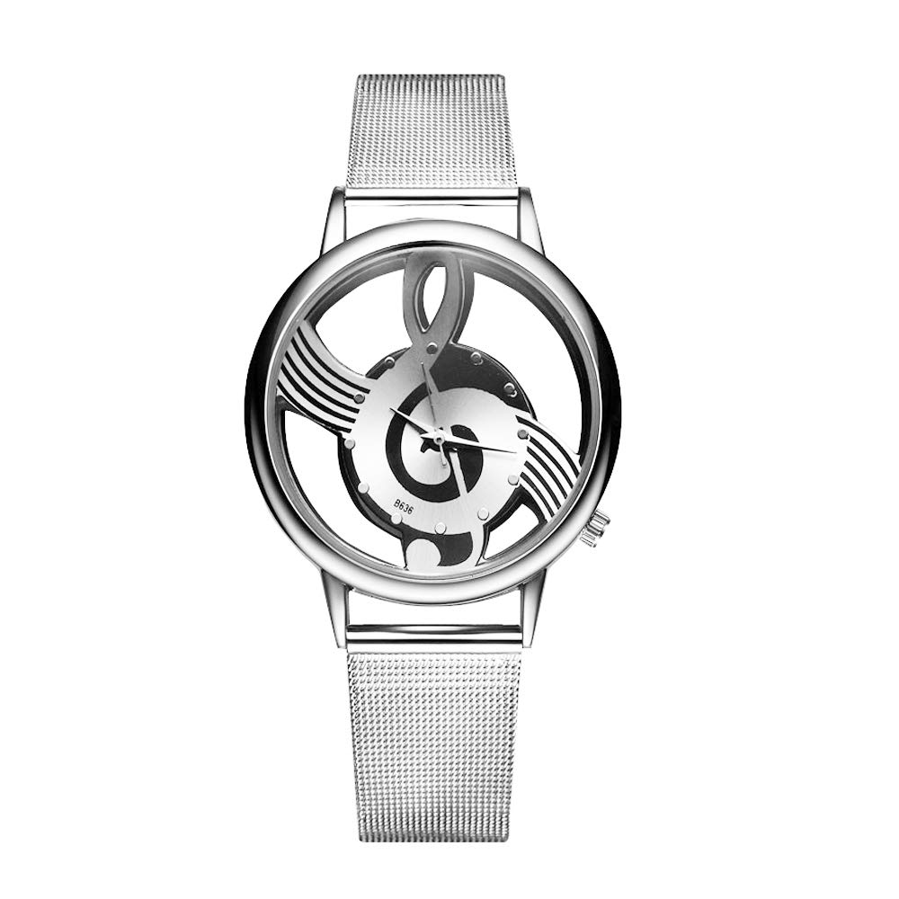 Unique Watch Musical Note Hollow Stainless Steel Mesh Strap Quartz Unisex Fashion Wrist Watch