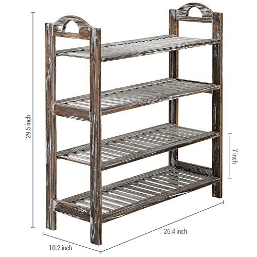 MyGift Torched Solid Wood Entryway Shoe Rack for Entryway, Closet Shoe Rack Organizer Storage Shelf with 4 Tier Wooden Slat Design