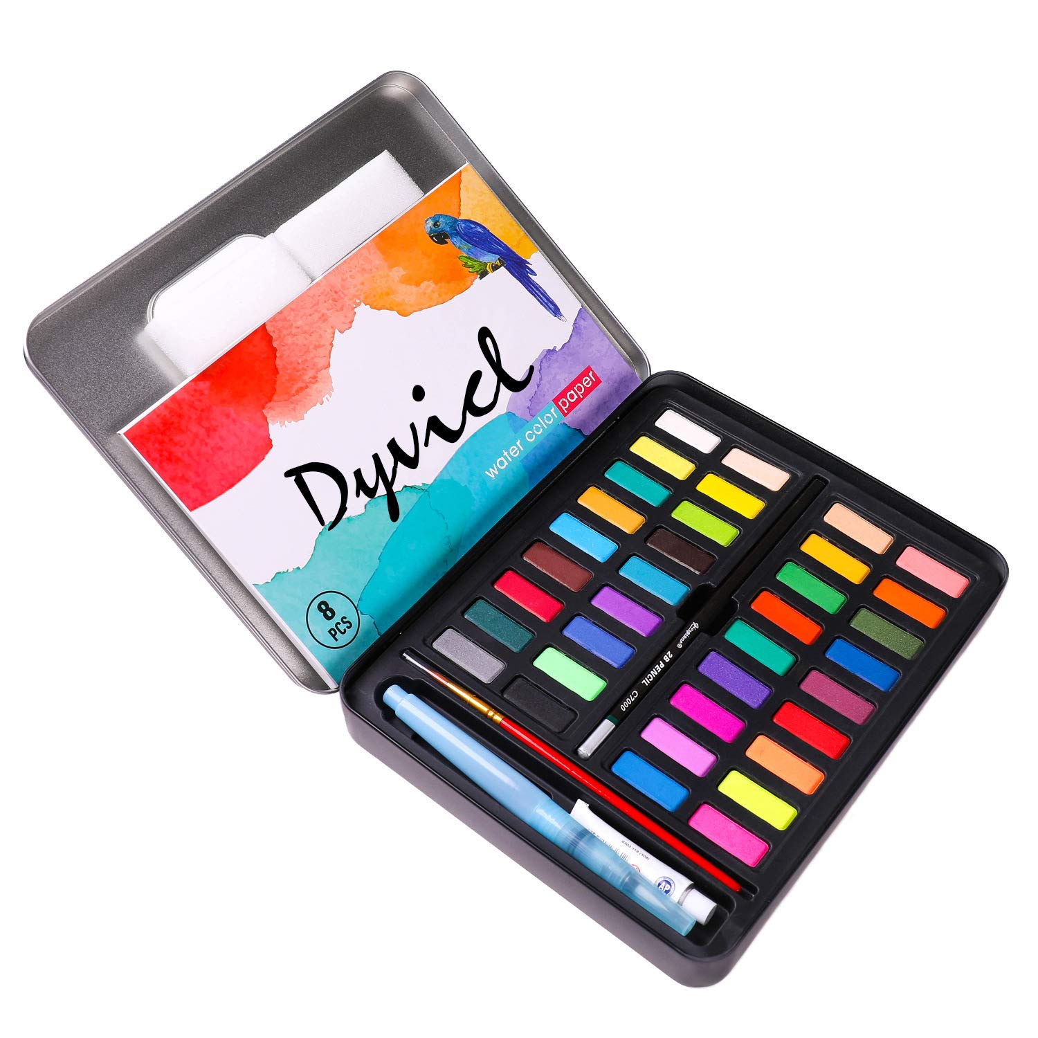 Dyvicl Watercolor Paint Set, 36 Vivid Colors in Pocket Tin Box with Watercolor Paper, Watercolor Kit for Students,Kids, Beginners, Artists