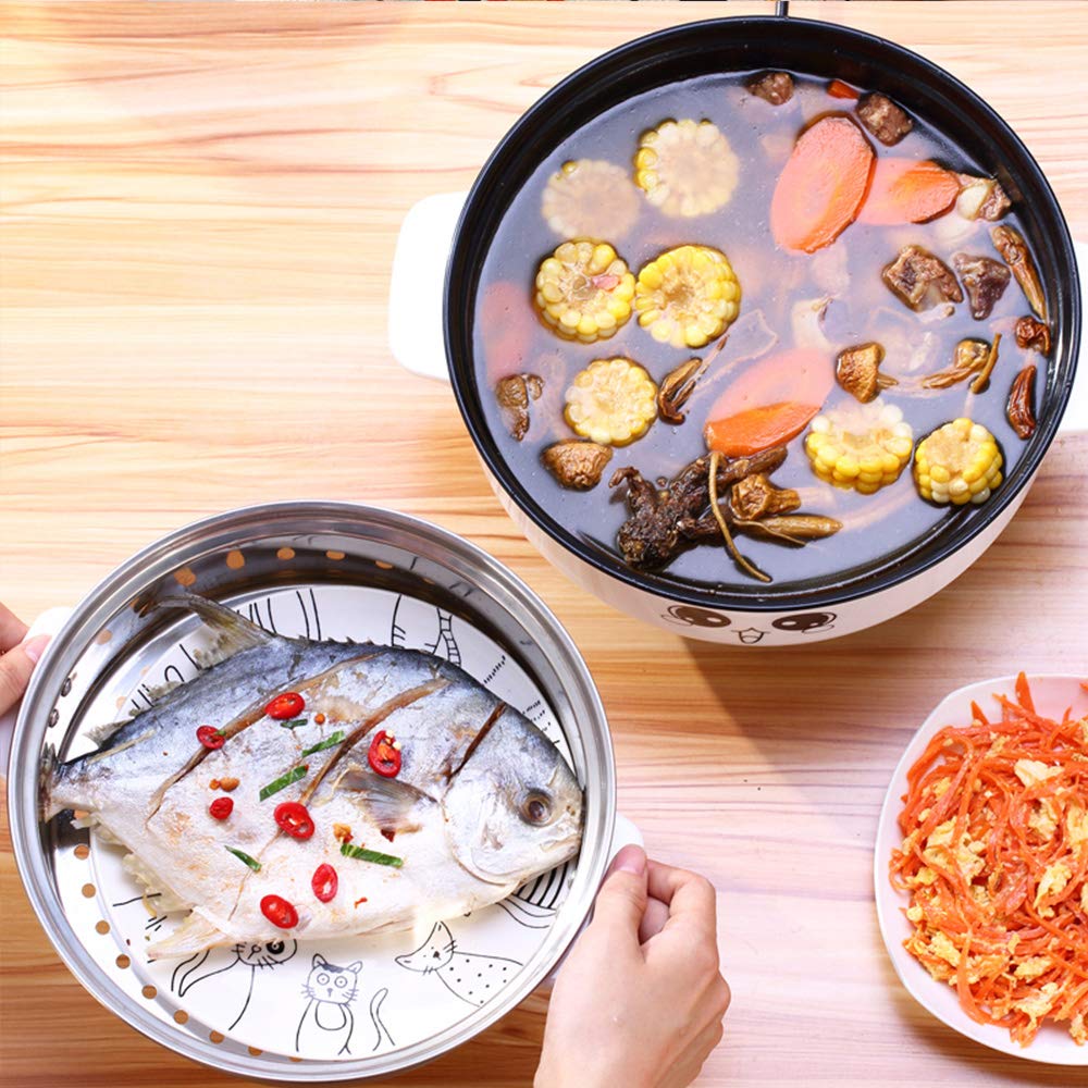 Jian Ya Na 220V Electric Skillet, Stainless Steel, Nonstick Interior, with Glass Lid, White & Mini & Portable (24CM, with Steam Pan)