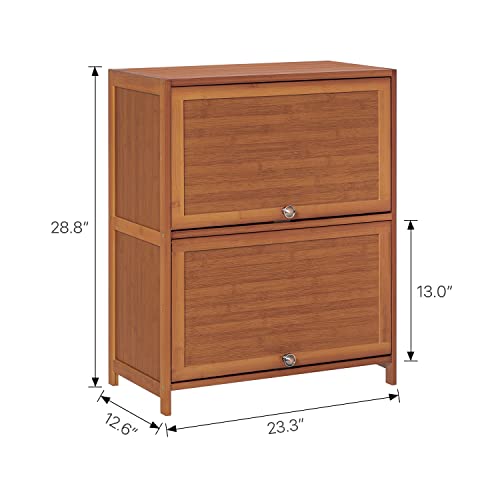 MoNiBloom 4 Tier Shoe Cabinet, Bamboo Free Standing Shoe Shelf Storage Rack with Flip Doors for 9-12 Pairs Home Entryway Hallway Office Bedroom, Brown
