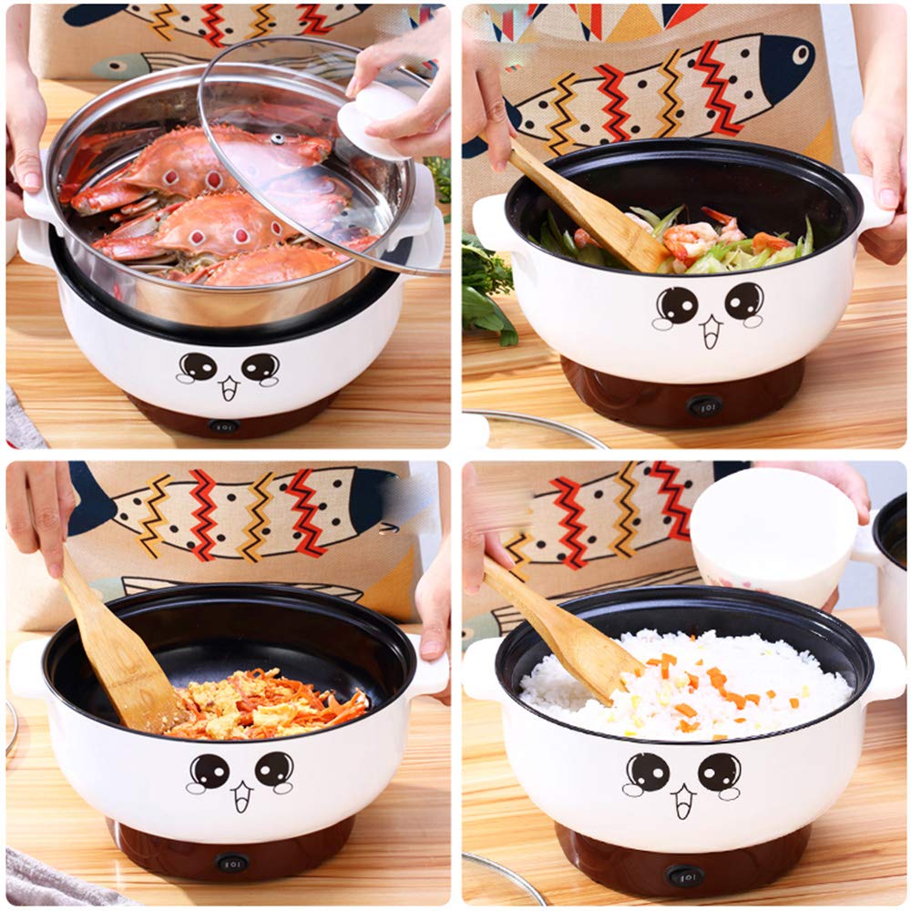 Jian Ya Na 220V Electric Skillet, Stainless Steel, Nonstick Interior, with Glass Lid, White & Mini & Portable (24CM, with Steam Pan)