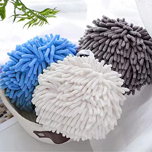 YUANQIAN Fuzzy Ball Towels,Chenille Bathroom Hand Towels with Hanging Loop,Super Absorbent Hanging Kitchen Plush Quick-Drying Towel Soft Absorbent Hand Towel