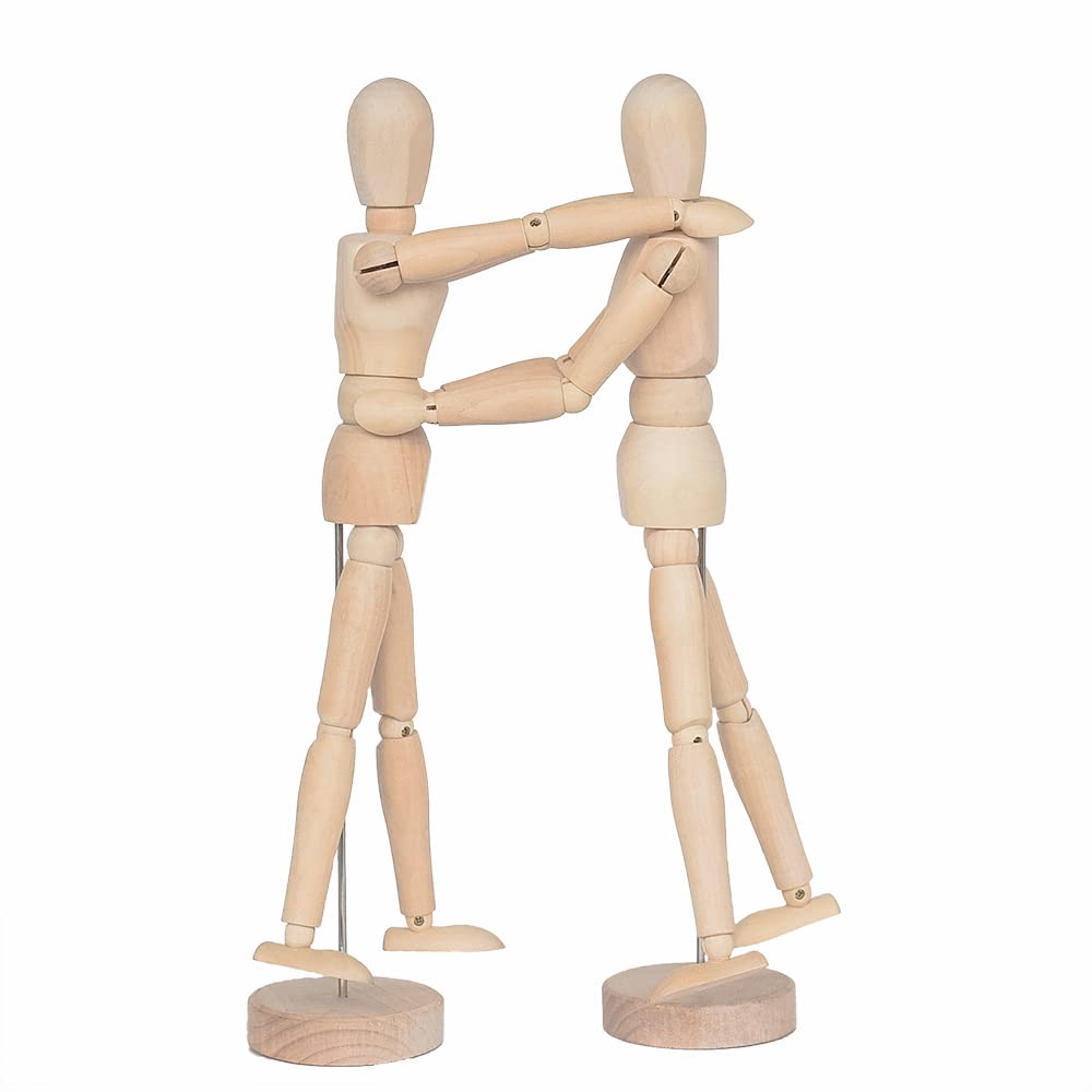 Alikeke 2 Pack 12 Inches Tall Wooden Mannequin Artist Manikin with Stand - Great for Drawing or Desktop Decor (Men and Women/Dad and Mom )