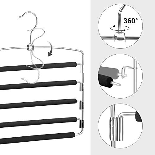 SONGMICS 50-Pack Coat Hangers and 3-Pack Jeans Hanger Bundle, Plastic and Metal Hangers, Swing Arm, Non-Slip, Light and Dark Gray, Black UCRF50G and UCRI041BK