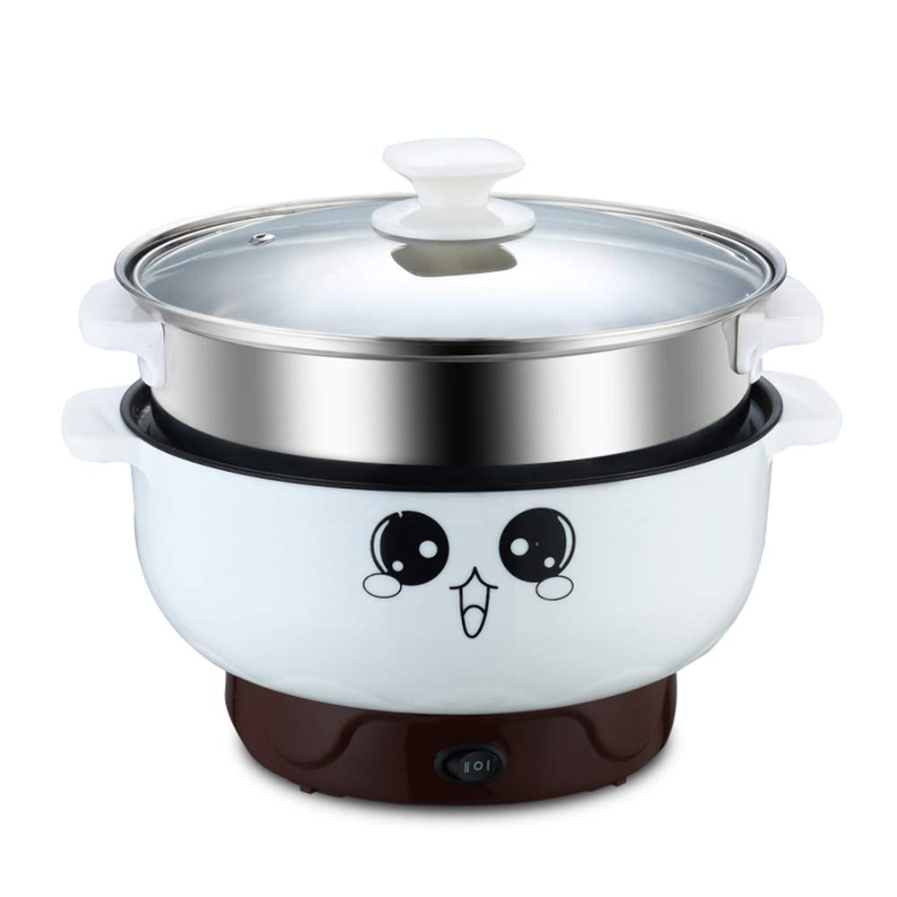 Jian Ya Na 220V Electric Skillet, Stainless Steel, Nonstick Interior, with Glass Lid, White & Mini & Portable (24CM, with Steam Pan)