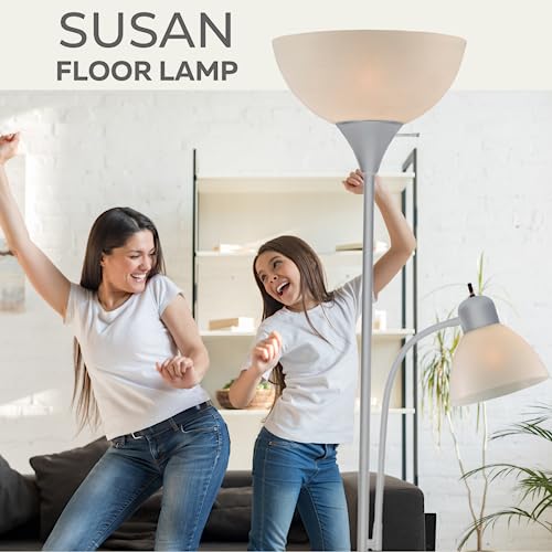 Adjustable Silver Floor Lamp with Reading Light By Light Accents - Susan Modern Standing Lamp For Living Room/Office Lamp 72" Tall - 150-watt With Side Reading Light Corner Lamp (Silver)