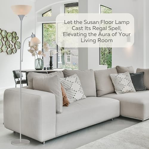 Adjustable Silver Floor Lamp with Reading Light By Light Accents - Susan Modern Standing Lamp For Living Room/Office Lamp 72" Tall - 150-watt With Side Reading Light Corner Lamp (Silver)