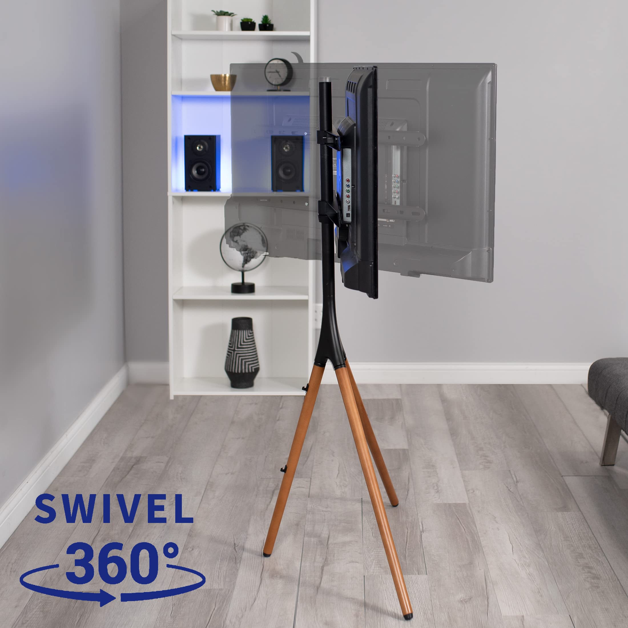 VIVO Artistic Easel 45 to 65 inch LED LCD Screen, Studio TV Display Stand, Adjustable TV Mount with Swivel and Tripod Base, Black Bracket, Dark Walnut Legs, STAND-TV65A