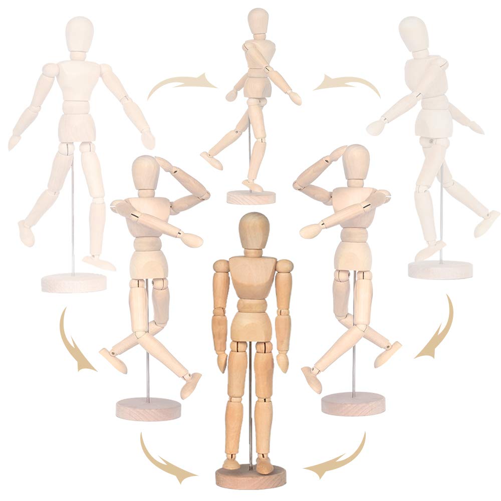 Alikeke 2 Pack 12 Inches Tall Wooden Mannequin Artist Manikin with Stand - Great for Drawing or Desktop Decor (Men and Women/Dad and Mom )