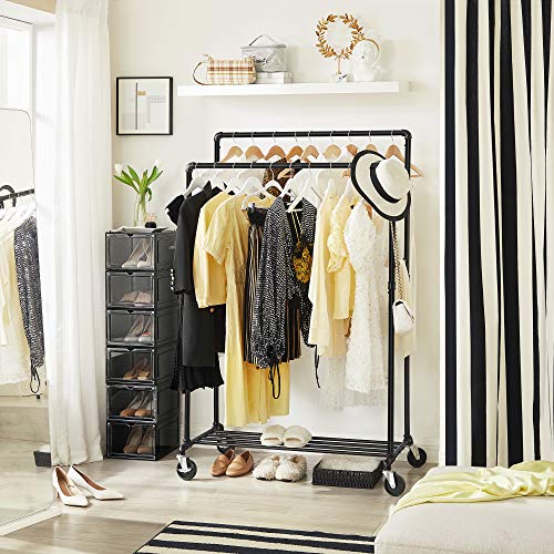 SONGMICS Clothes Rack on Wheels and Clothing Rack Bundle, Heavy Duty Garment Racks with Shelves, Steel, Closet Organization Storage, Black UHSR25BK and UHSR60B