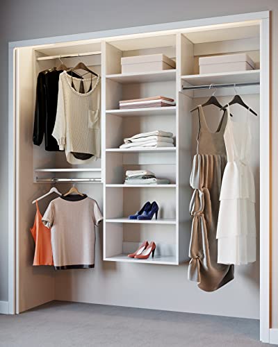Closet Kit with Hanging Rods & Shelves - Corner Closet System - Closet Shelves - Closet Organizers and Storage Shelves (White, 96 inches Wide) Closet Shelving
