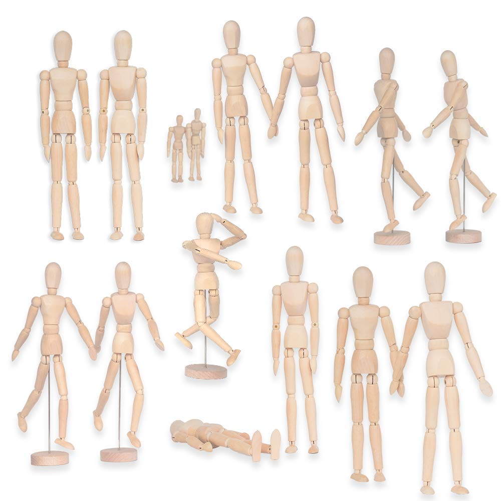Alikeke 2 Pack 12 Inches Tall Wooden Mannequin Artist Manikin with Stand - Great for Drawing or Desktop Decor (Men and Women/Dad and Mom )