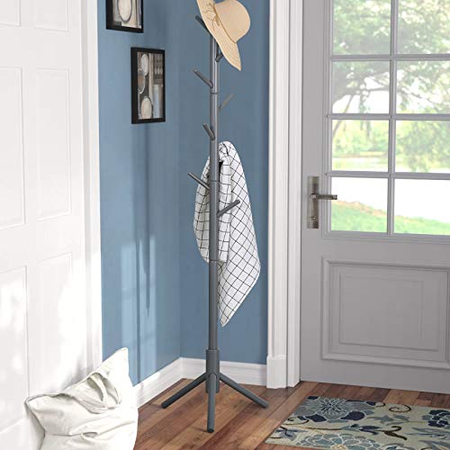 Vlush Sturdy Coat Rack Stand-Coat Hat Tree Coat Hanger Holder Stand for Clothes,Scarves,Handbags,Umbrella-(8 Hooks,Gray)
