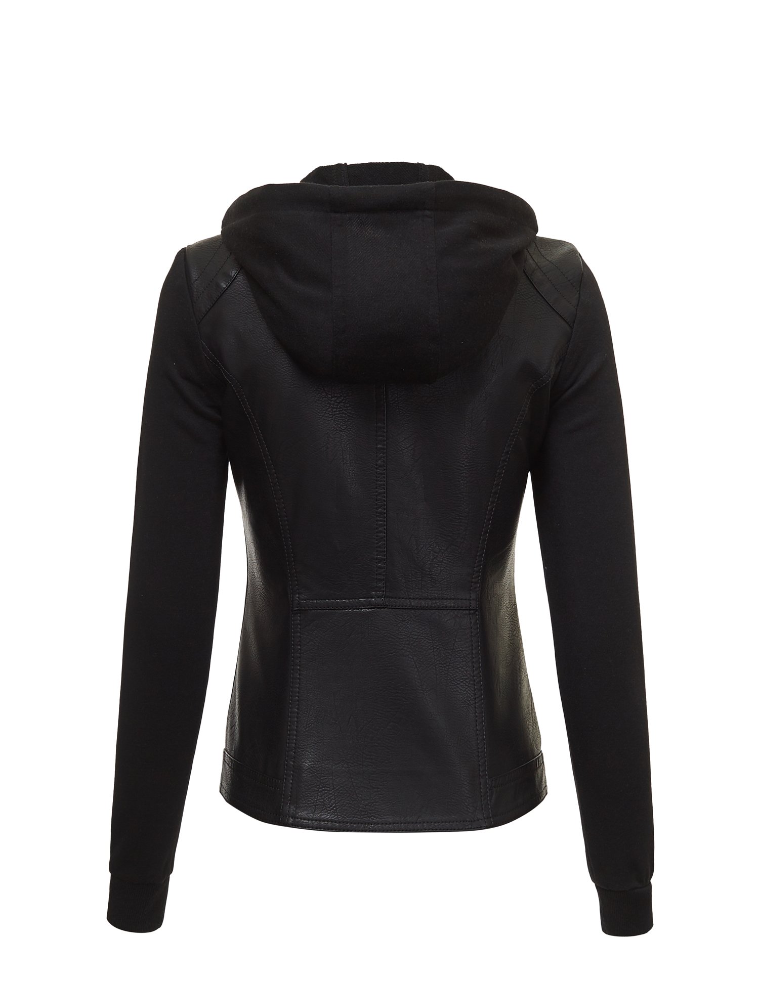Lock and Love LL WJC1347 Womens Faux Leather Zip Up Moto Biker Jacket with Hoodie XL Black_Black