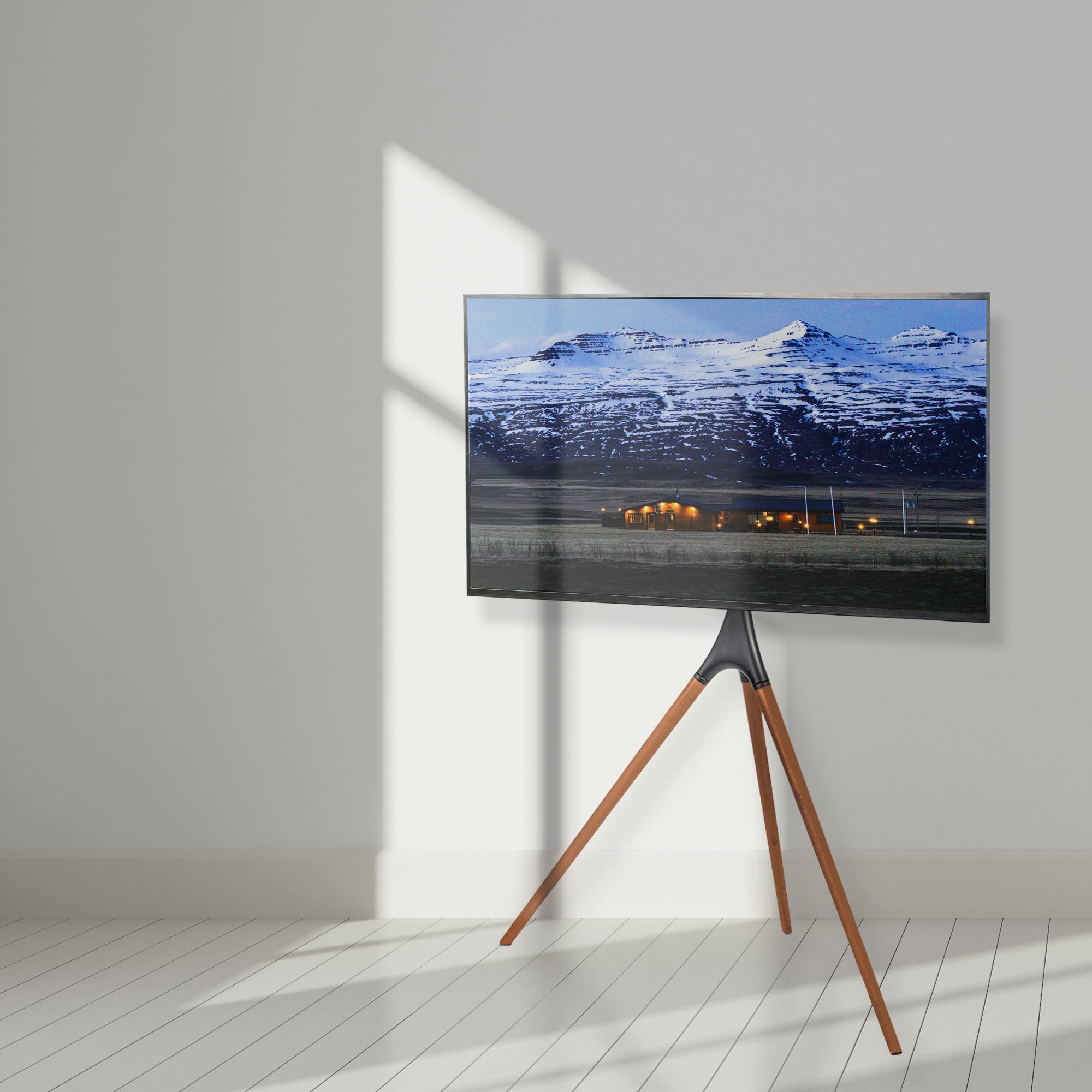 VIVO Artistic Easel 45 to 65 inch LED LCD Screen, Studio TV Display Stand, Adjustable TV Mount with Swivel and Tripod Base, Black Bracket, Dark Walnut Legs, STAND-TV65A