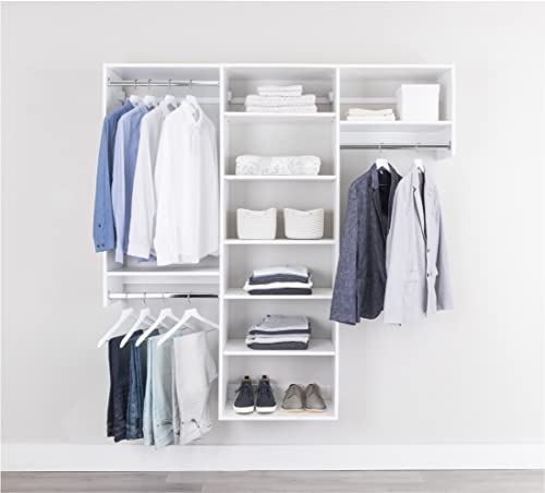 Closet Kit with Hanging Rods & Shelves - Corner Closet System - Closet Shelves - Closet Organizers and Storage Shelves (White, 96 inches Wide) Closet Shelving