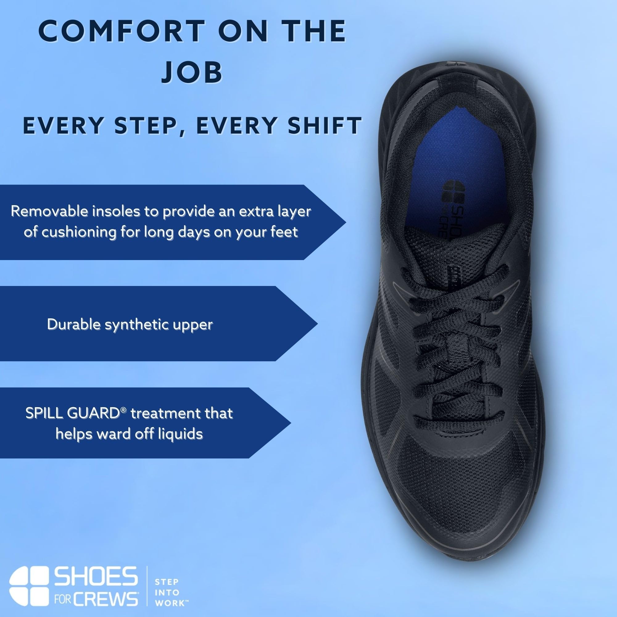 Shoes for Crews Vitality II, Women's Slip Resistant Food Service Work Sneakers, Black, 10 Wide US