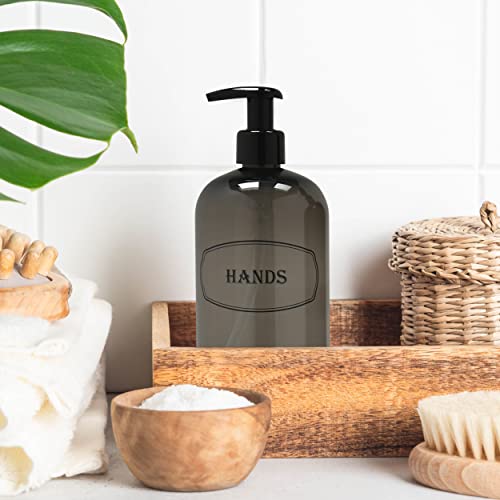 Bottiful Home-16 oz. Gray Plastic Shampoo, Conditioner, Wash, Hands, Dishes Refillable Reusable Shower & Kitchen Bottles-Black Lotion Pumps-2 Twist-on Funnels for Hands-Free Refills-Bundle
