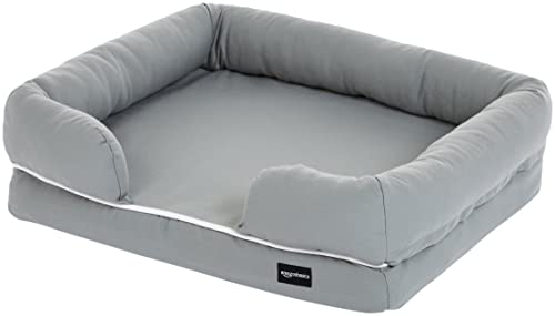 Amazon Basics Lounger Sofa Couch Style Pet Bed with Memory Foam, Bolsters, and Removable Cover for Dog or Cat, Small, Grey, 25 in x 20 in x 6.5 in