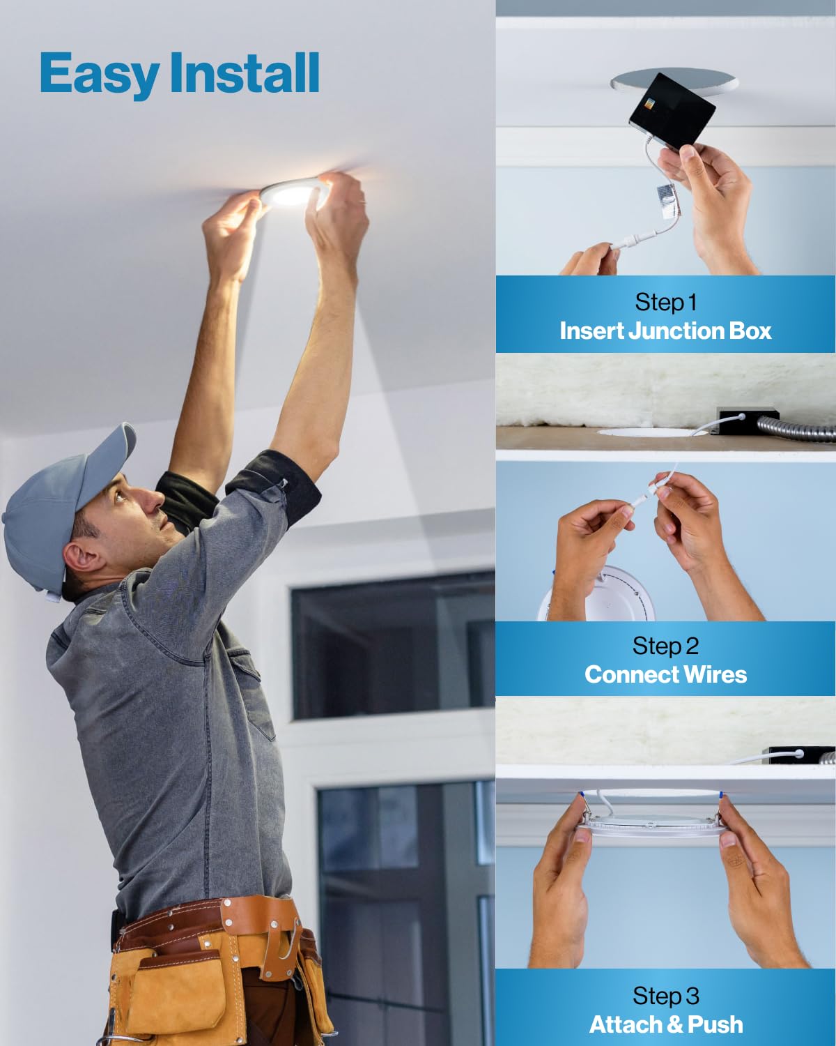 Sunco 6 Pack 4 Inch Ultra Thin LED Recessed Ceiling Lights Slim 3000K Warm White, Dimmable, 10W, Wafer Thin, Canless with Junction Box