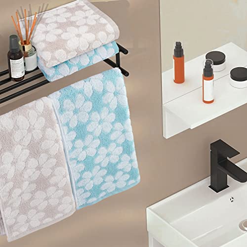 Face Towels Hand Towel Set of 4, Soft for Bathroom Travel Gym, Light Grey & Sky Blue Floral Towels