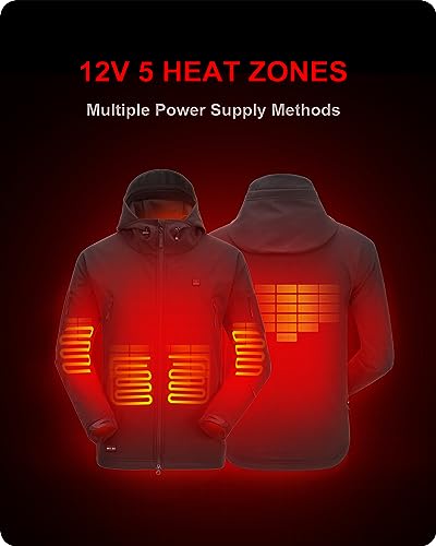 DEWBU Heated Jacket for Men with 12V Battery Pack Winter Outdoor Soft Shell Electric Heating Coat, Men's Tree, XL
