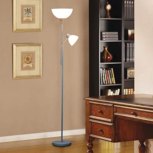 Adjustable Silver Floor Lamp with Reading Light By Light Accents - Susan Modern Standing Lamp For Living Room/Office Lamp 72" Tall - 150-watt With Side Reading Light Corner Lamp (Silver)