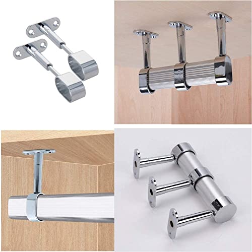 Yinpecly 0.63" x 1.18"(WxL) Zinc Alloy Oval Closet Rod Support Bracket Without Screws for Wardrobe Cupboard Clothes Hanging Silver Tone 4pcs