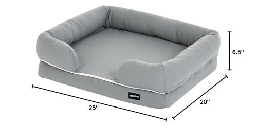 Amazon Basics Lounger Sofa Couch Style Pet Bed with Memory Foam, Bolsters, and Removable Cover for Dog or Cat, Small, Grey, 25 in x 20 in x 6.5 in