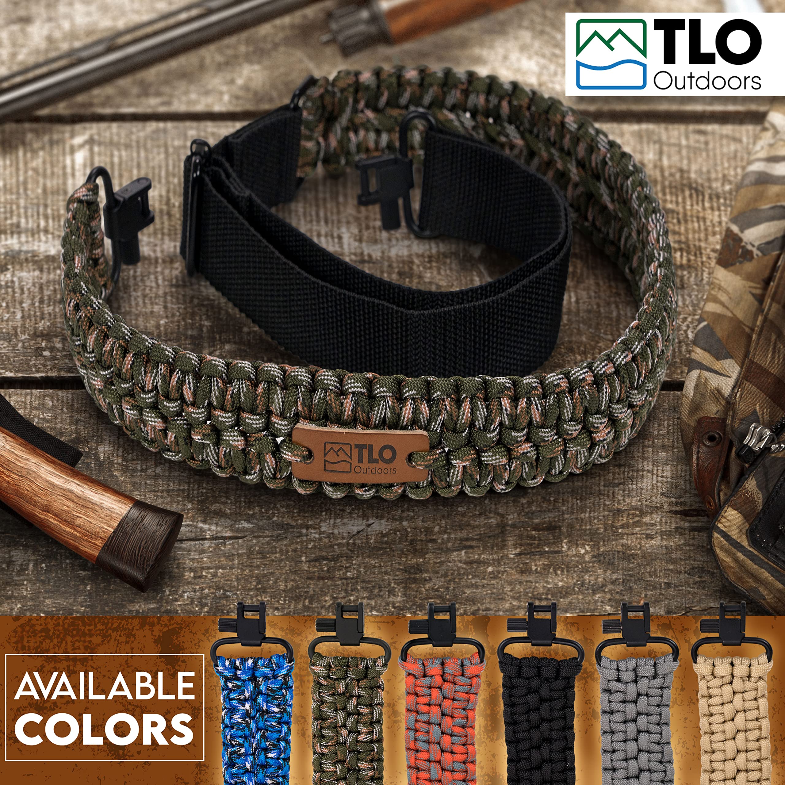 TLO Outdoors Paracord Gun Sling - Tactical 2-Point Rifle Sling, Extra Wide, Adjustable Strap with Swivels for Rifle, Shotgun, and Crossbow for Hunting, Shooting, Gun Safety (550 Rated Nylon)