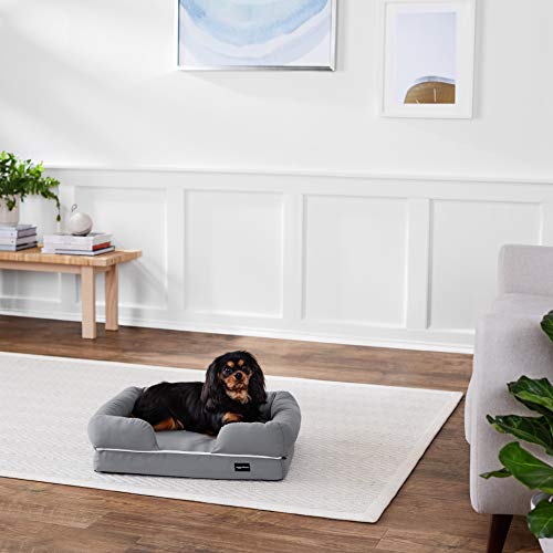 Amazon Basics Lounger Sofa Couch Style Pet Bed with Memory Foam, Bolsters, and Removable Cover for Dog or Cat, Small, Grey, 25 in x 20 in x 6.5 in