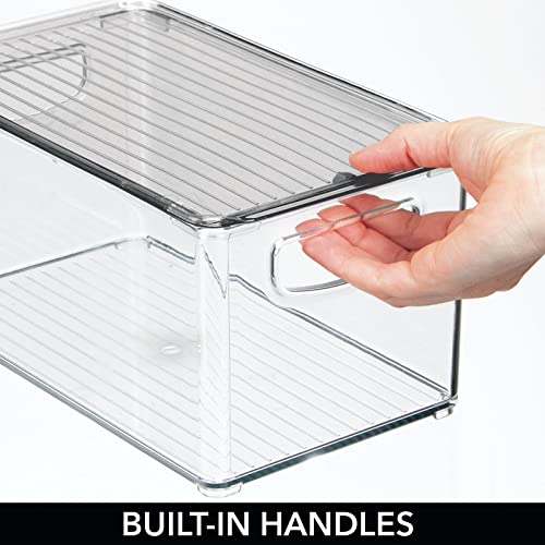 mDesign Deep Plastic Bathroom Storage Bin Box, Lid/Built-in Handles, Organization for Makeup, Hair Styling Tools, Toiletry Accessories in Cabinet, Shelves, Ligne Collection, 2 Pack, Clear/Smoke Gray