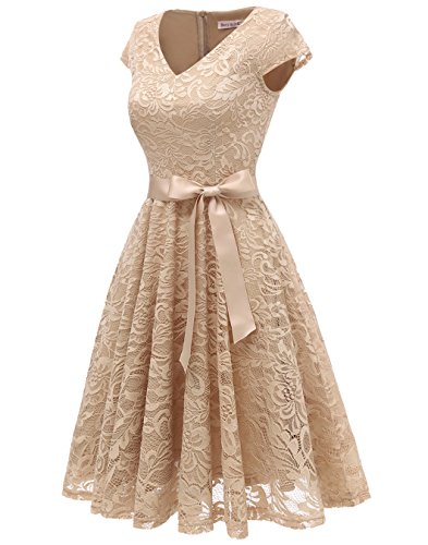 BeryLove Prom Dress for Women Junior Formal Graduation Wedding Guest Dresses with Cap Sleeve for Dresses 06 Champagne M