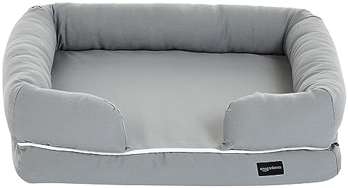 Amazon Basics Lounger Sofa Couch Style Pet Bed with Memory Foam, Bolsters, and Removable Cover for Dog or Cat, Small, Grey, 25 in x 20 in x 6.5 in