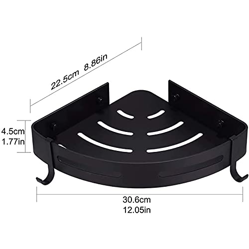 FHGH 2 Pack Bathroom Corner Shelves, Shower Shelf Corner Shelf No Drilling Shower Basket Caddy Shower Organiser Storage Corner Adhesive Aluminum Wall Mounted with Hooks,Black