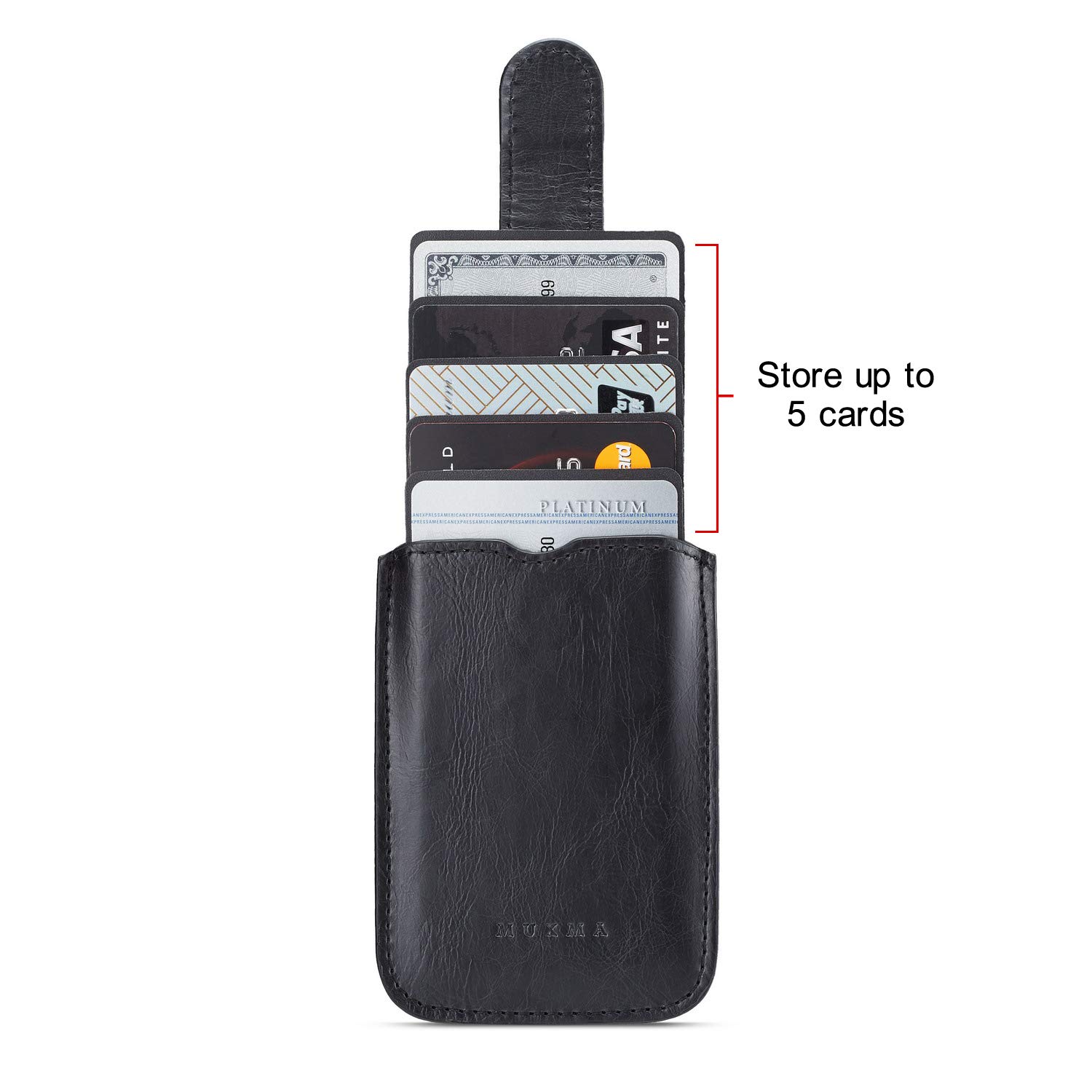 Phone Card Holder RFID Blocking Sleeve, Pu Leather Back Phone Wallet Stick-On Pull up 5 Card Holder Universally Pocket Covers Credit Cards Cash for iPhone/Android/Samsung/ Smartphones.Black (Black)