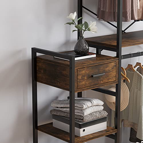HAGAZU Standing Closet Clothing Rack, Open Wardrobe,Metal Closet Organizer System with Shelves and Hooks for Bedroom, Laundry, Walk-in Closet