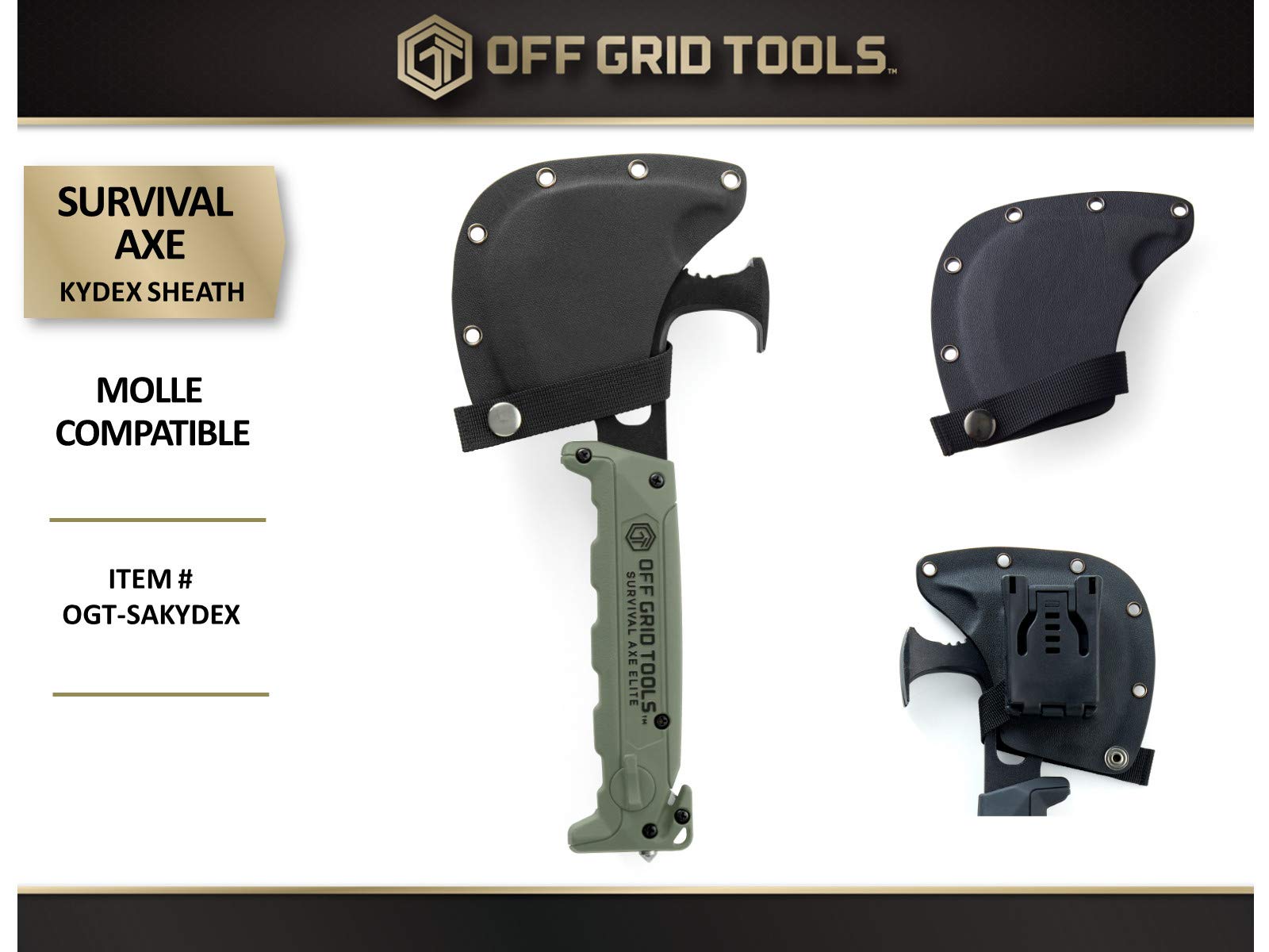 Off Grid Tools Survival Axe Black Kydex Sheath – Durable Construction, Included Belt Clip, Survival Protective Utility Tool Case Cover for Sharp Blades & Edges