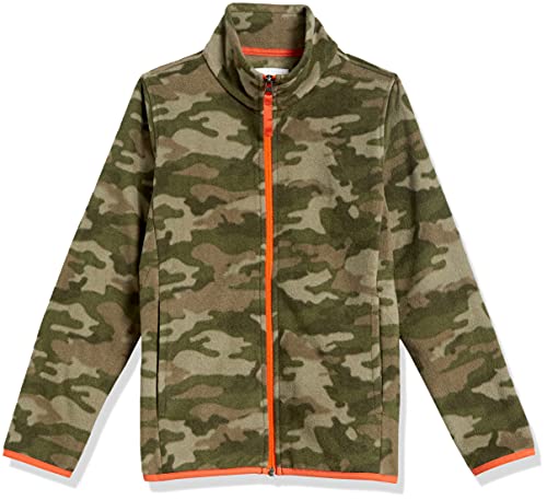 Amazon Essentials Boys' Polar Fleece Full-Zip Mock Jacket - Discontinued Colors, Olive Camo, Large