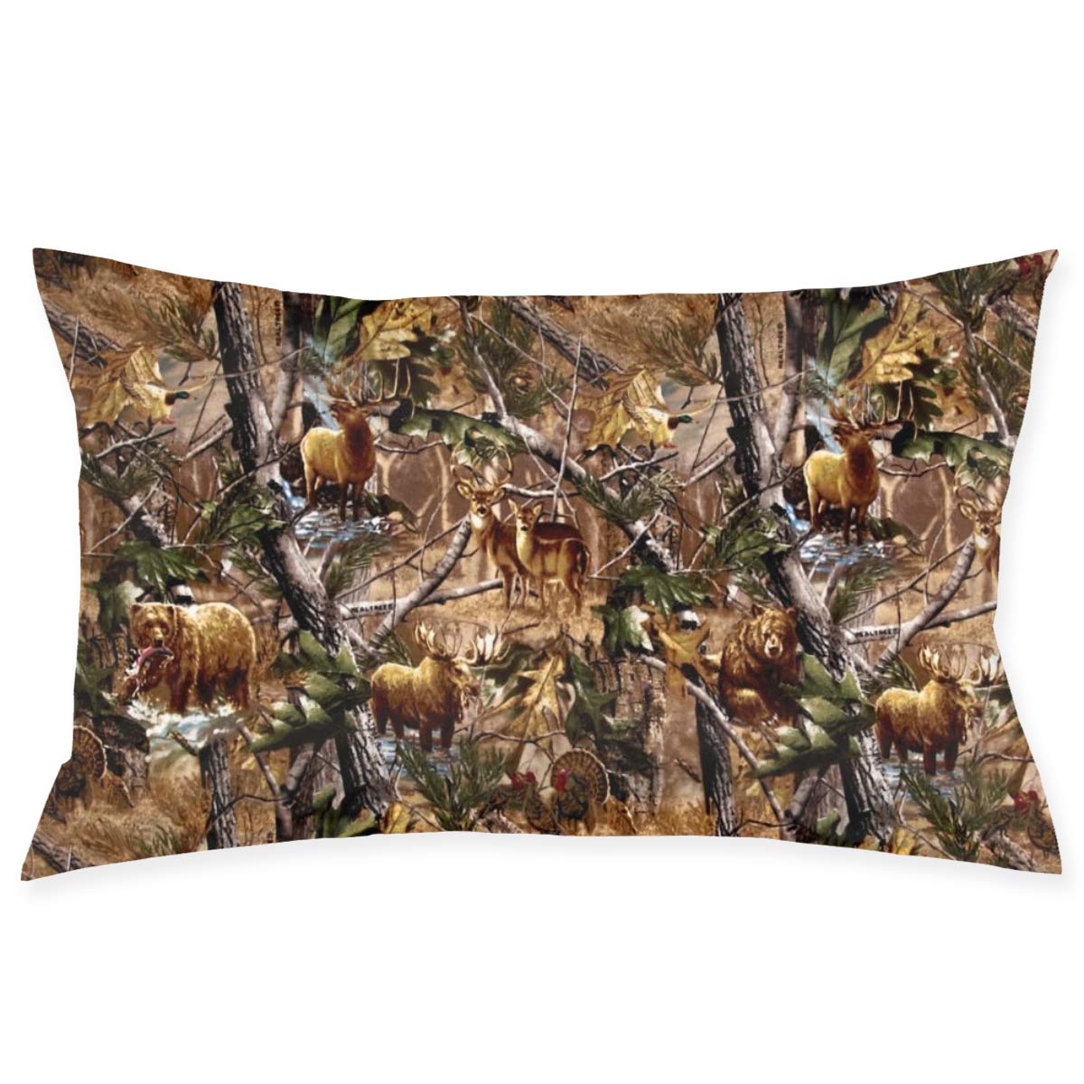Camo Hunting Deer Bear Moose Turkey Duck Pillowcases Decorative Pillow Covers Soft and Cozy, Standard Size 20"x30" with Hidden Zipper