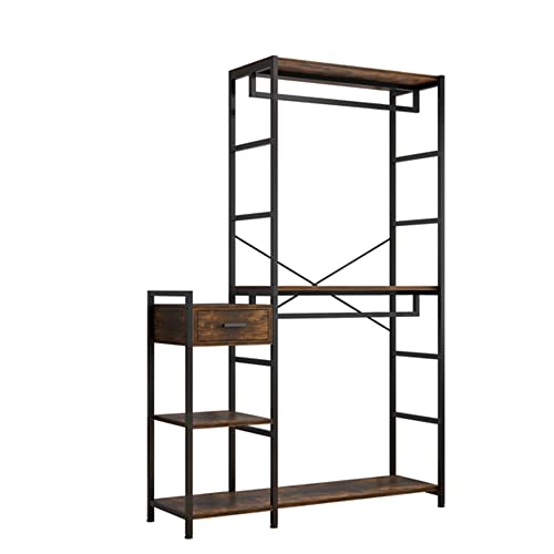 HAGAZU Standing Closet Clothing Rack, Open Wardrobe,Metal Closet Organizer System with Shelves and Hooks for Bedroom, Laundry, Walk-in Closet