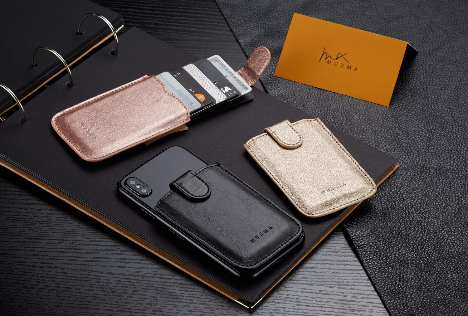 Phone Card Holder RFID Blocking Sleeve, Pu Leather Back Phone Wallet Stick-On Pull up 5 Card Holder Universally Pocket Covers Credit Cards Cash for iPhone/Android/Samsung/ Smartphones.Black (Black)