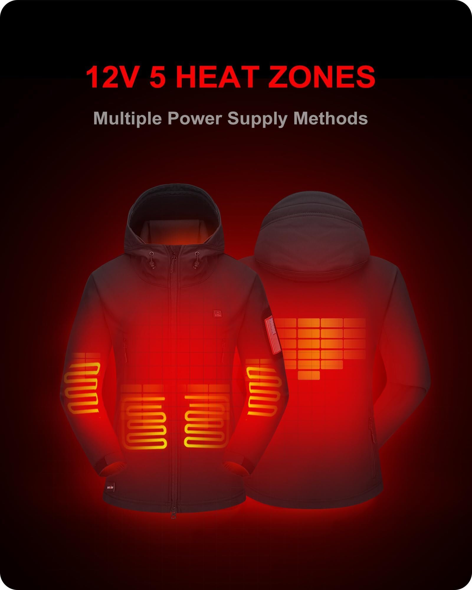 DEWBU Heated Jacket for Women with 12V Battery Pack Winter Outdoor Soft Shell Electric Heating Coat, Women's Black, M