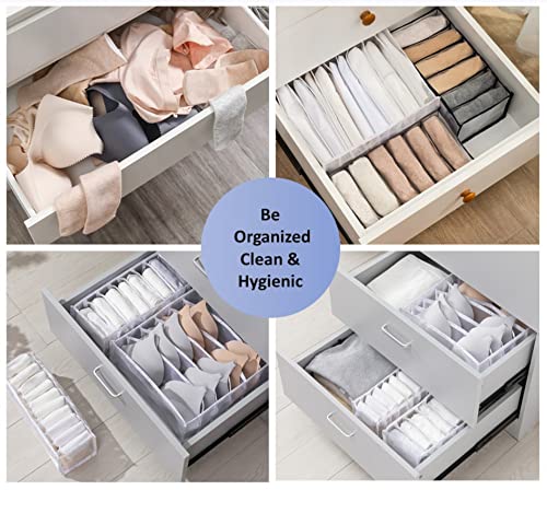 Fitster Wardrobe Clothes Organizer- 5 pieces 7 to 11 Grids- socks, Bra, Pants, Shirts, and Legging organizers (Gray)