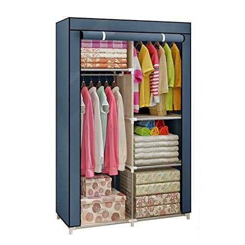 Yomeliy Closet Wardrobe, Clothes Storage Organizer with Hanging Rod & Cube Storages, DIY Closet Organizers for Living Room Bedroom (Gray)