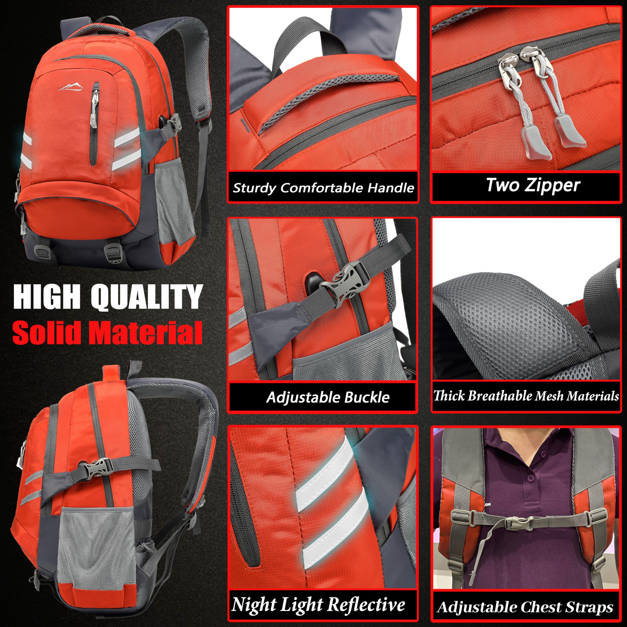 Backpack Bookbag for College Laptop Travel, Fit Laptop Up to 15.6 inch Multi Compartment with USB Charging Port Anti theft, Gift for Men Women (Orange)