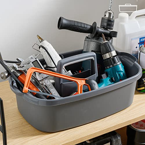 Haundry Large Cleaning Caddy with Handle, Cleaning Tool Storage Basket Organizer, Sturdy Pail Bucket Organizer, Household Bucket for Cleaning Supplies - Gray