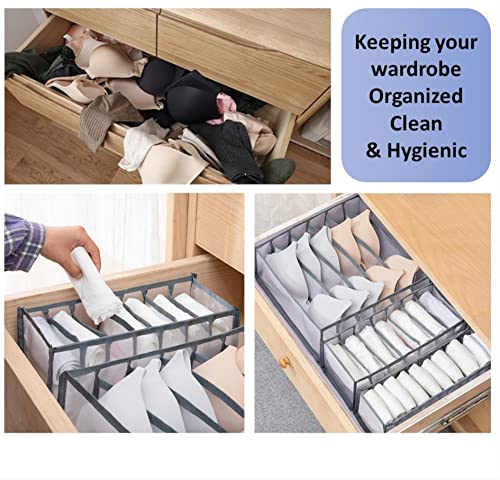 Fitster Wardrobe Clothes Organizer- 5 pieces 7 to 11 Grids- socks, Bra, Pants, Shirts, and Legging organizers (Gray)