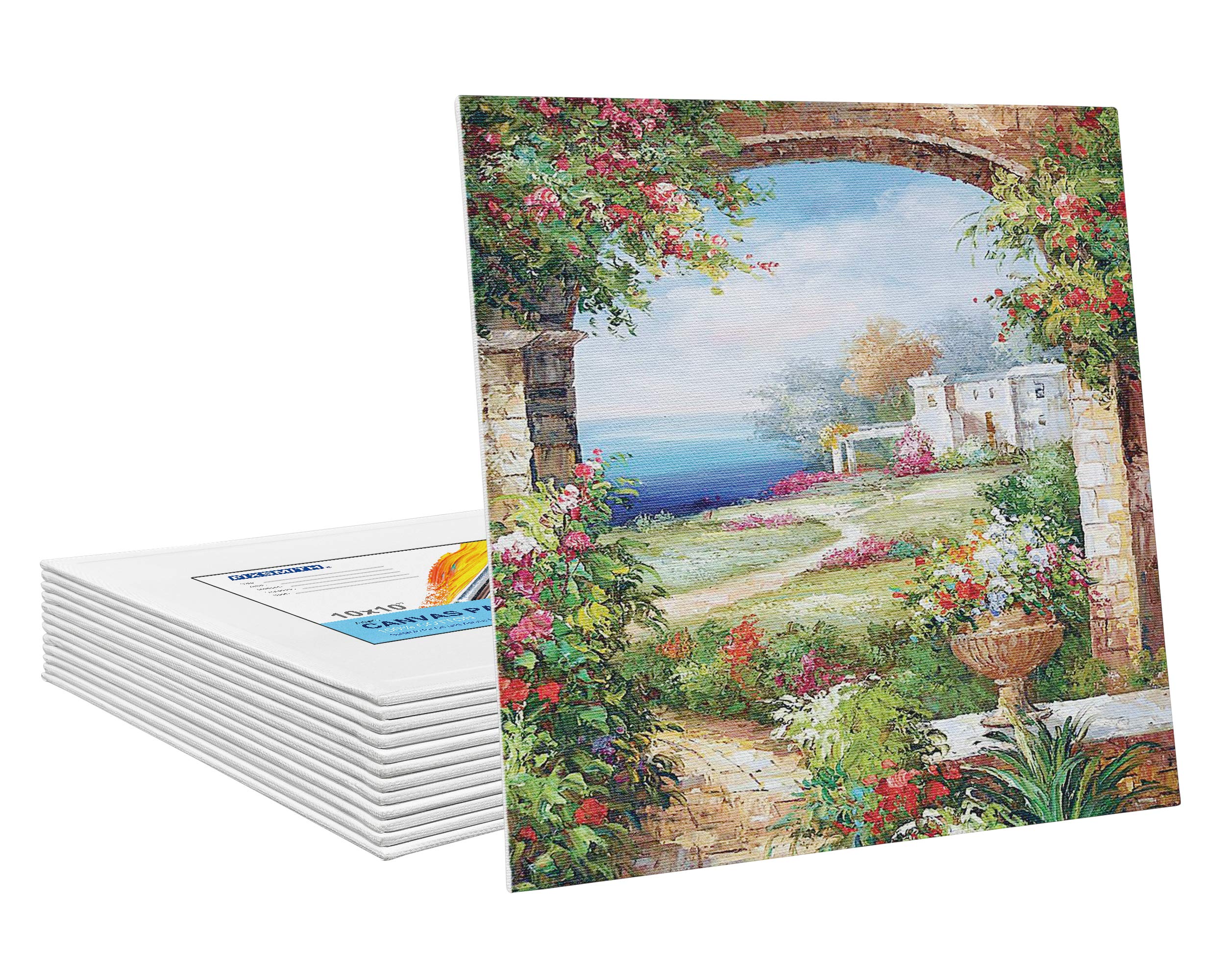 FIXSMITH Canvas Boards for Painting 10x10 Inch, Super Value 12 Pack White Blank Canvas Panels, 100% Cotton Primed, Painting Art Supplies for Professionals, Hobby Painters, Students & Kids